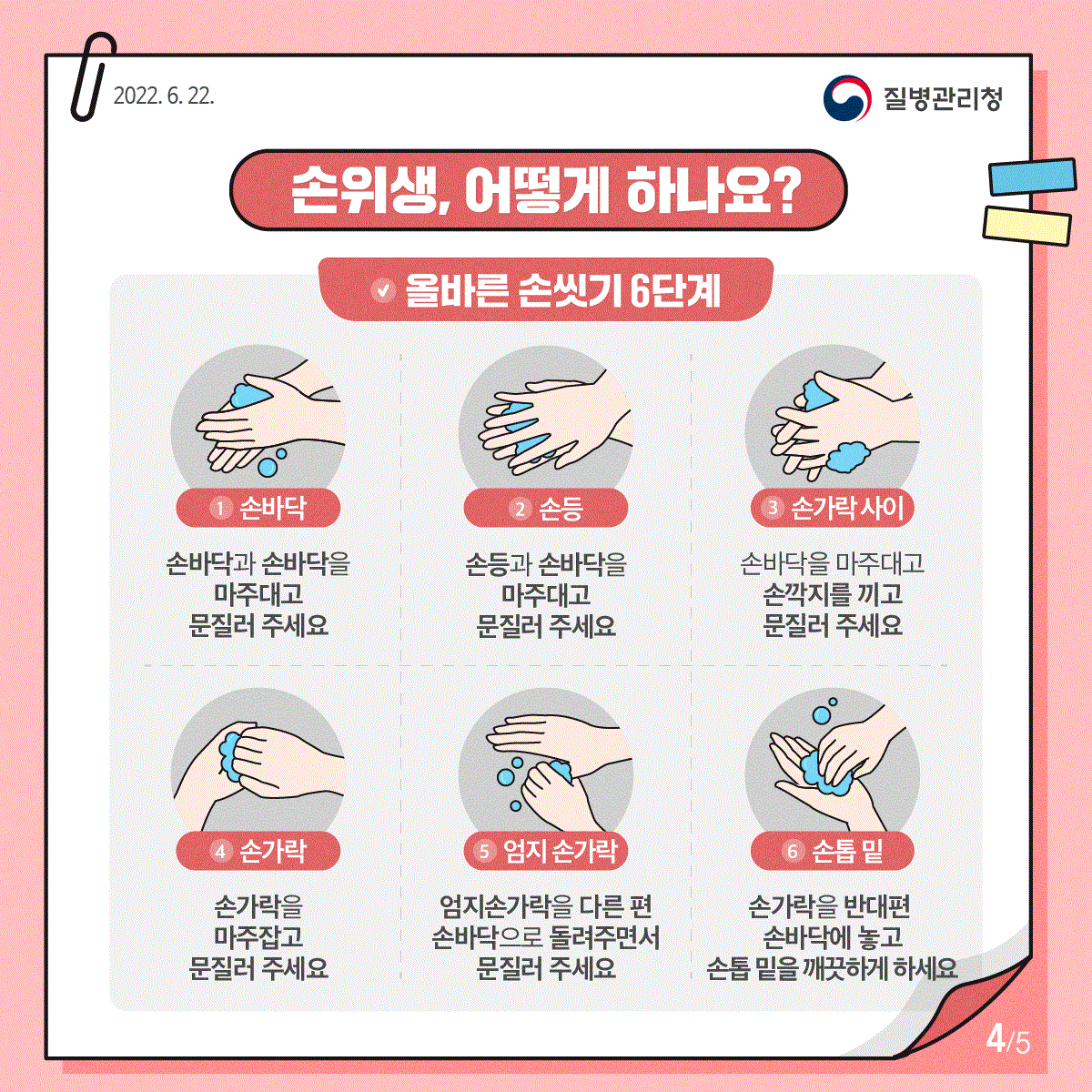 코로나19「손위생 언제 어떻게 하나요」 카드뉴스 홍보자료 알림·자료 질병관리청